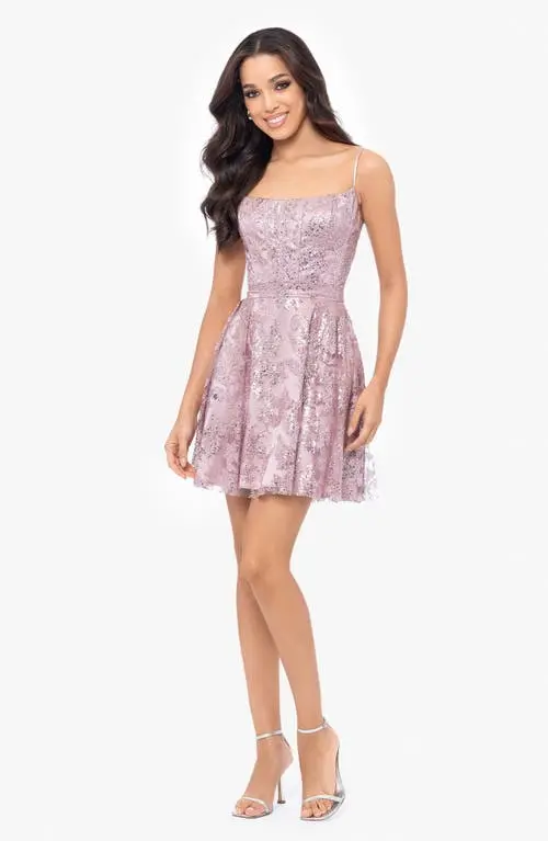 BLONDIE NITES Sequin Tulle Minidress - Rose