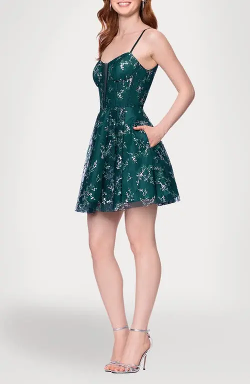 BLONDIE NITES Floral Embroidery Tulle Overlay Mini Dress
