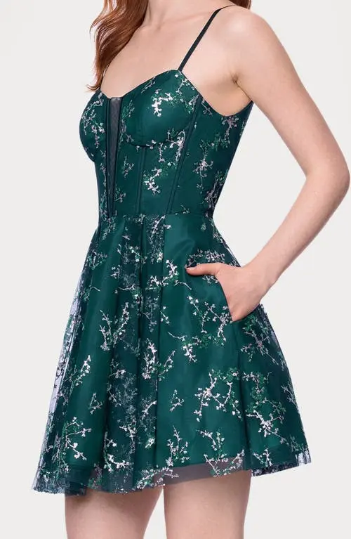 BLONDIE NITES Floral Embroidery Tulle Overlay Mini Dress