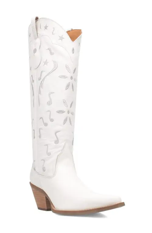 DINGO Rhymin Knee High Western Boots - White