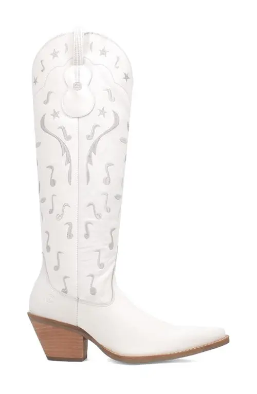 DINGO Rhymin Knee High Western Boots - White