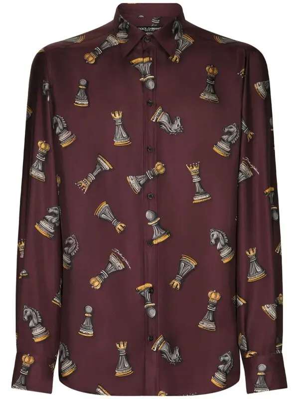 Dolce & Gabbana Chess Motif Silk Shirt - Red