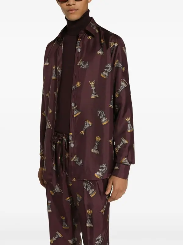 Dolce & Gabbana Chess Motif Silk Shirt - Red