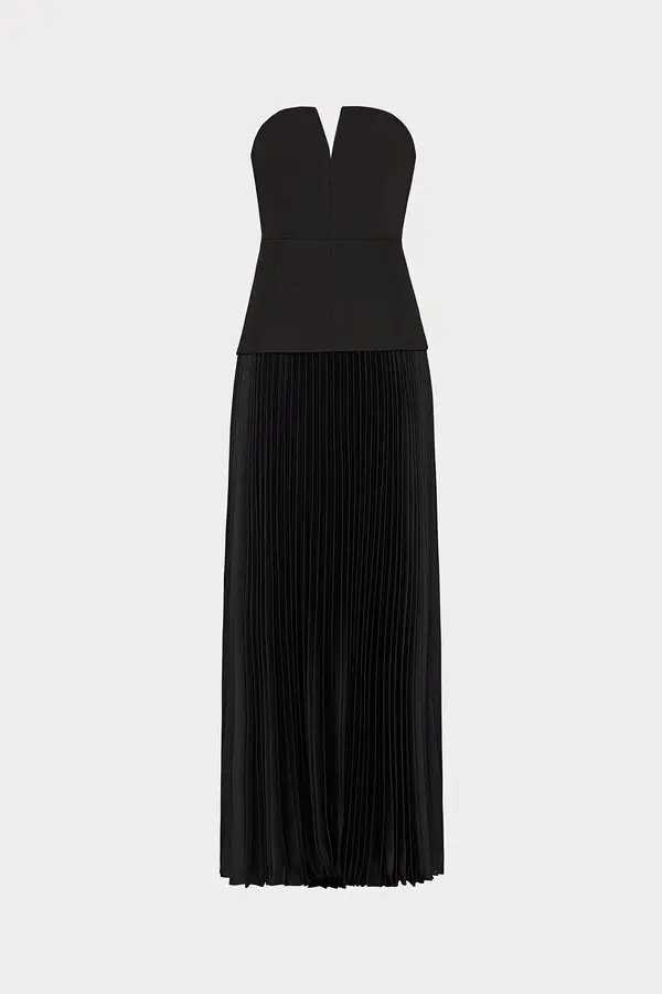 Milly Novalee Strapless Pleated Maxi Dress In Black - 50% Off | Editorialist