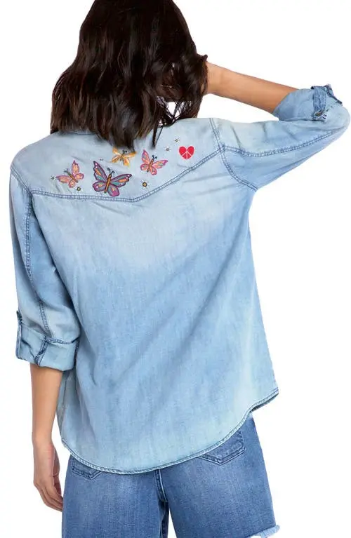BILLY T Butterfly Kiss Embroidered Button-up Shirt