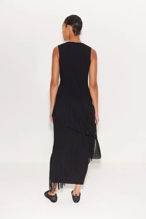 SIMONMILLER Spiral Knit Fringe Dress - Black