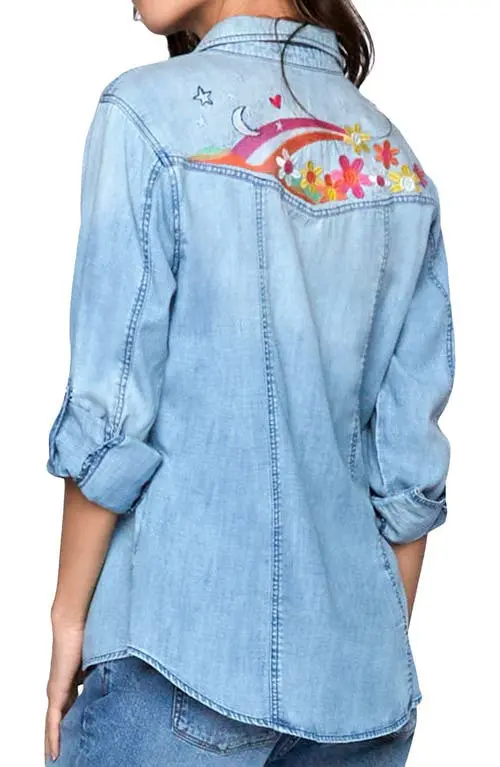 BILLY T Embroidered Graphic Button-up Shirt - Denim