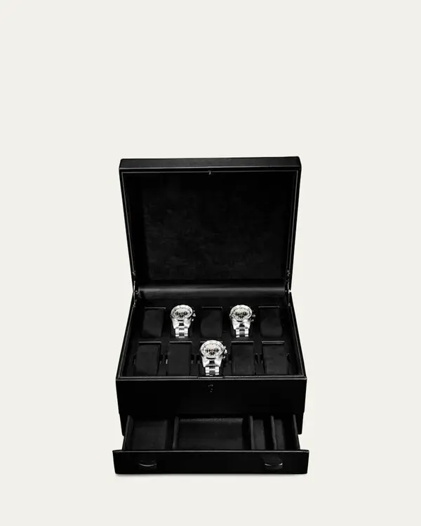 Wolf British Racing 10-piece Watch Box With Storage - Black