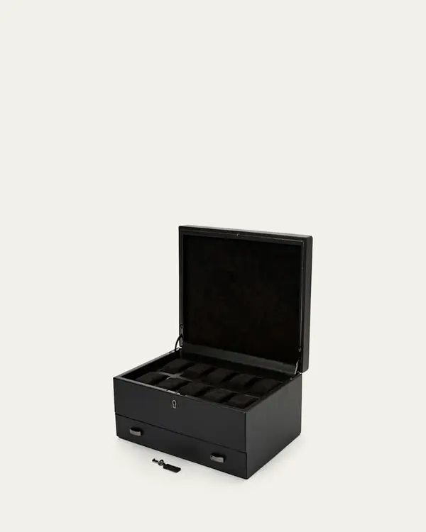 Wolf British Racing 10-piece Watch Box With Storage - Black