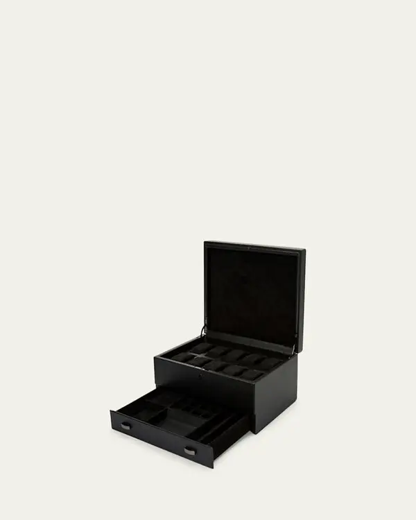 Wolf British Racing 10-piece Watch Box With Storage - Black