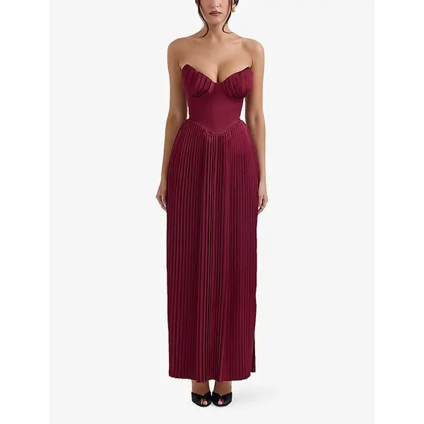 House OF CB Marcella Pleated Woven Maxi Dress - Berry