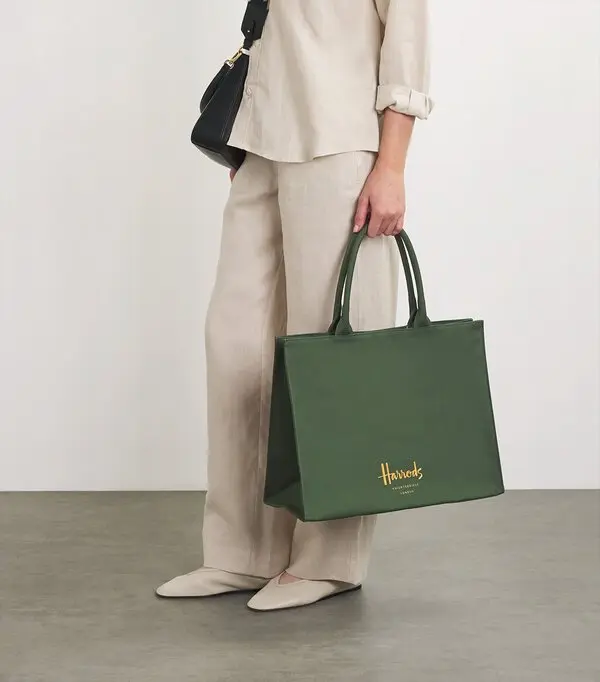 Harrods Large Cotton Logo Tote - Green