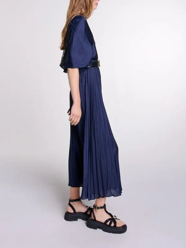 Maje Pleated Maxi Dress With Lace