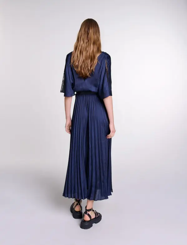 Maje Pleated Maxi Dress With Lace