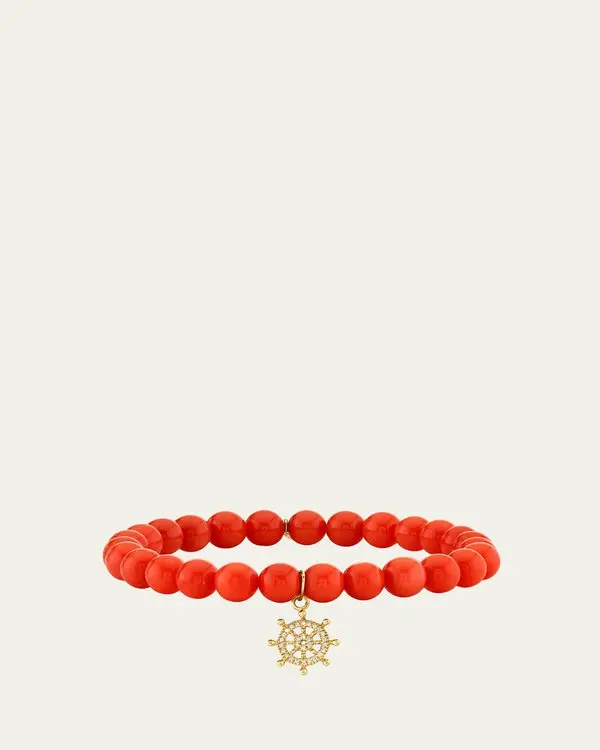 SYDNEY EVAN 14k Diamond And Ships Wheel Charm Bracelet - Red