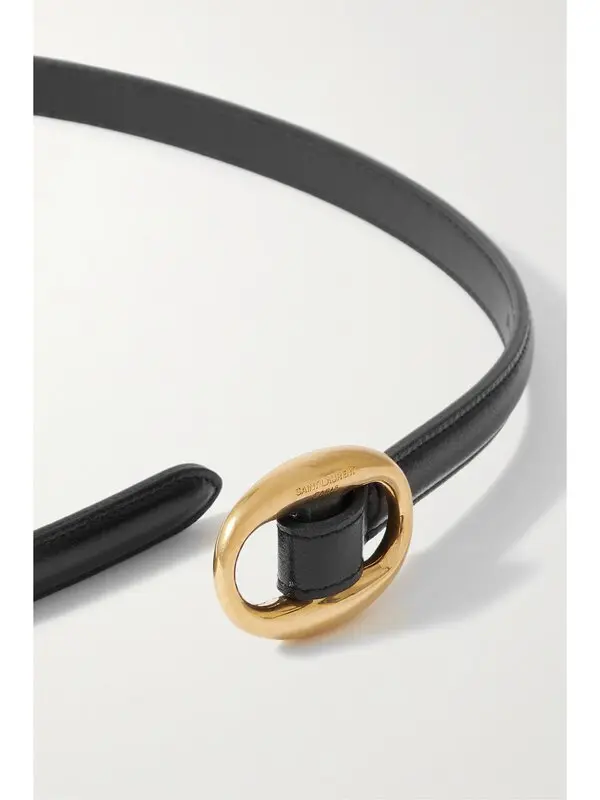 Saint Laurent Glossed-leather Skinny Belt - Black
