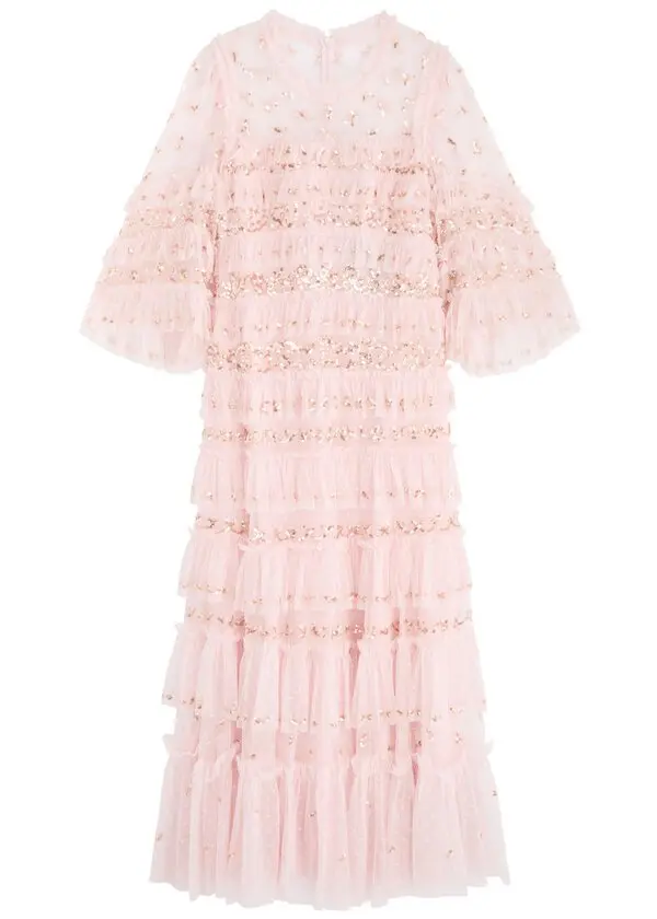 NEEDLE & THREAD Embellished Ruffled Tulle Gown