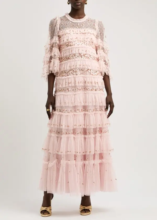 NEEDLE & THREAD Embellished Ruffled Tulle Gown