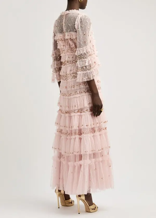 NEEDLE & THREAD Embellished Ruffled Tulle Gown