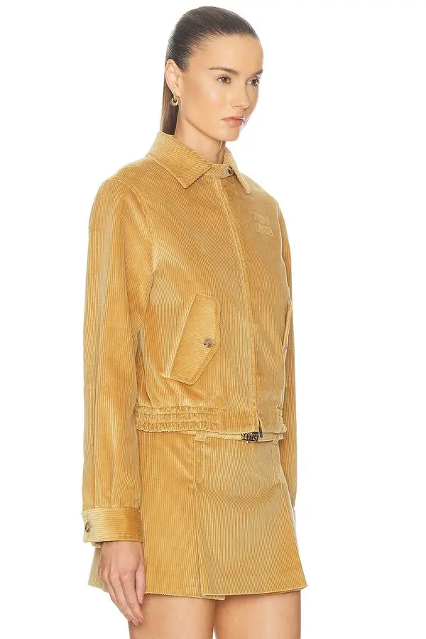 Miu Miu Ribbed Bomber Jacket In Brown