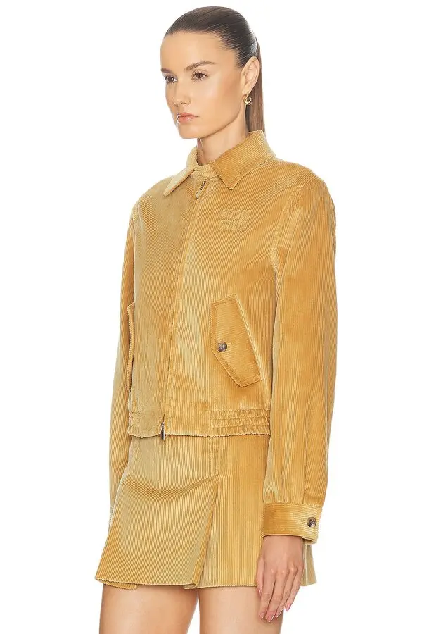 Miu Miu Ribbed Bomber Jacket In Brown