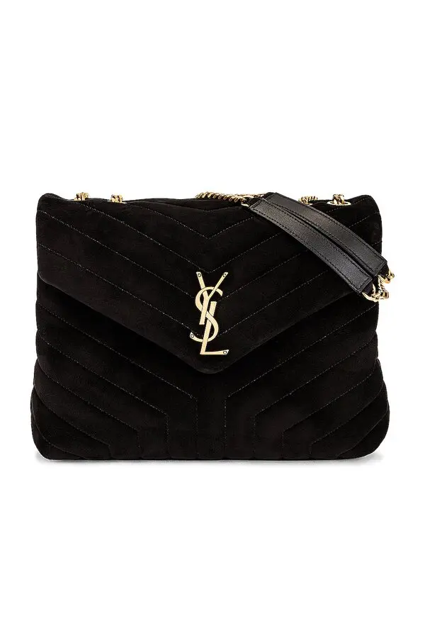 Saint Laurent Medium Loulou Suede Chain Bag In Black
