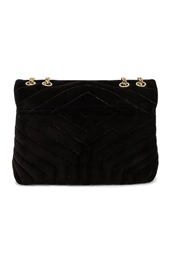 Saint Laurent Medium Loulou Suede Chain Bag In Black