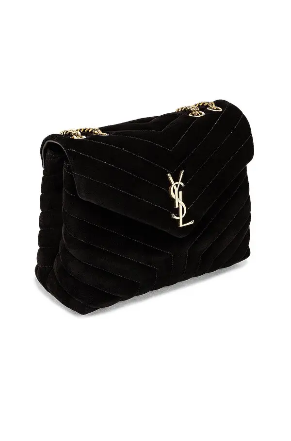 Saint Laurent Medium Loulou Suede Chain Bag In Black