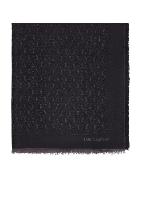 Saint Laurent Monogram Scarf In Black - Black & Dark Grey