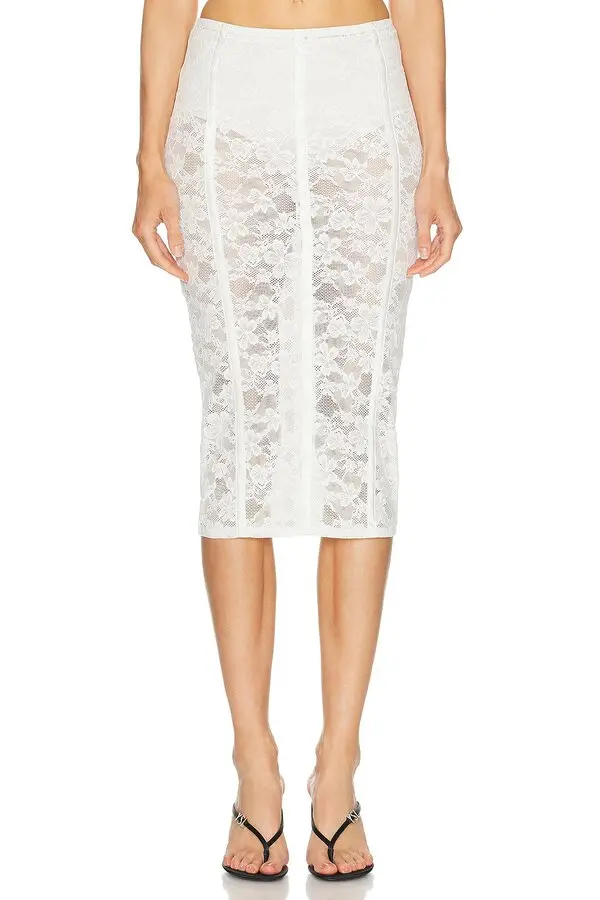 FLEUR DU MAL Le Stretch Lace Pencil Skirt - Ivory
