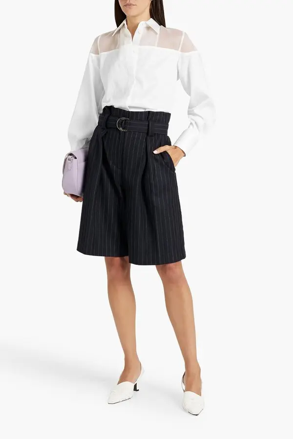 3.1 Phillip Lim Belted Pinstriped Wool-blend Shorts