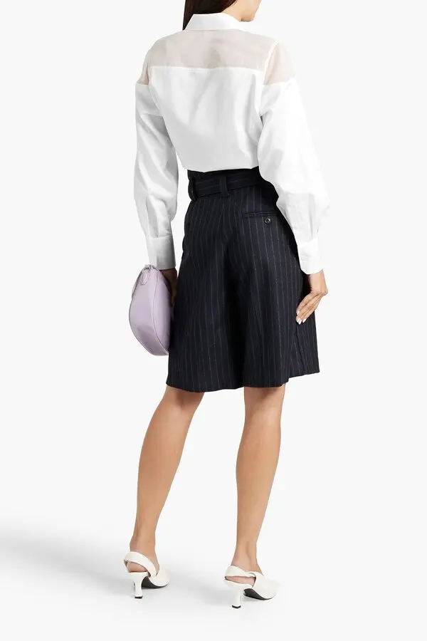 3.1 Phillip Lim Belted Pinstriped Wool-blend Shorts