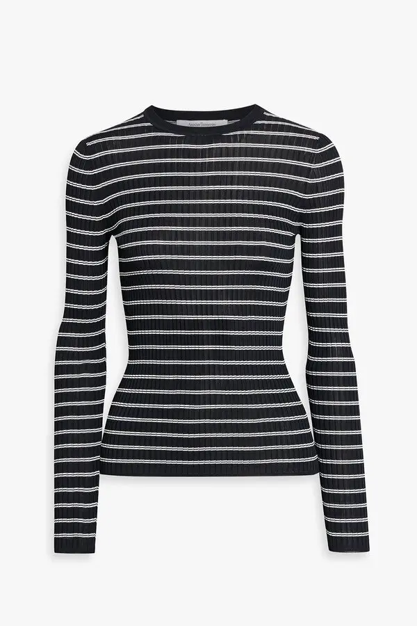 Another Tomorrow Striped Ribbed-knit Sweater