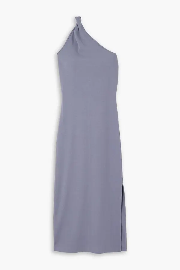 Ninety Percent Okra One-Shoulder Ribbed Midi Dress In Slate Blue - 85% Off  | Editorialist