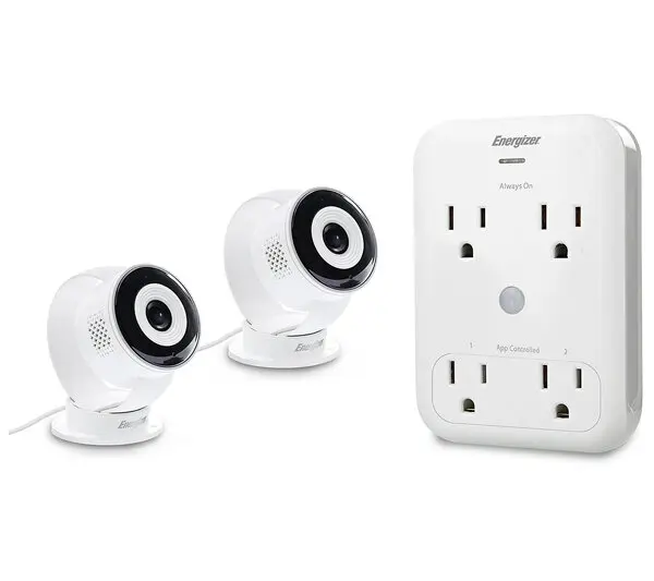 ENERGIZER 1080p Wifi Cam 2pk With Smart 4- Outlet Wall Tap - One-color