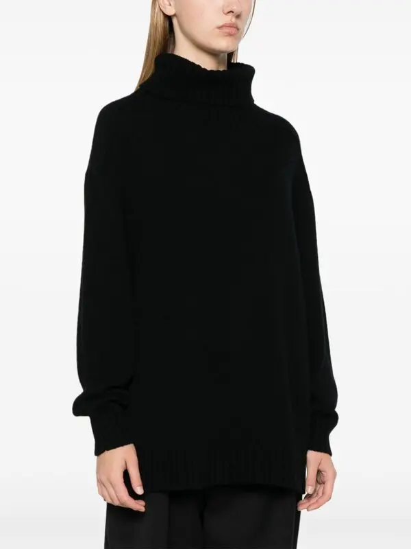 Eric Bompard Hammer-sleeve Round-neck Sweater - Black
