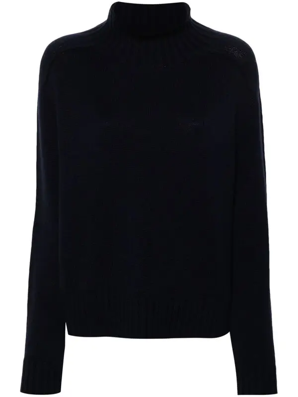 Eric Bompard Hammer-sleeve High-neck Sweater - Blue