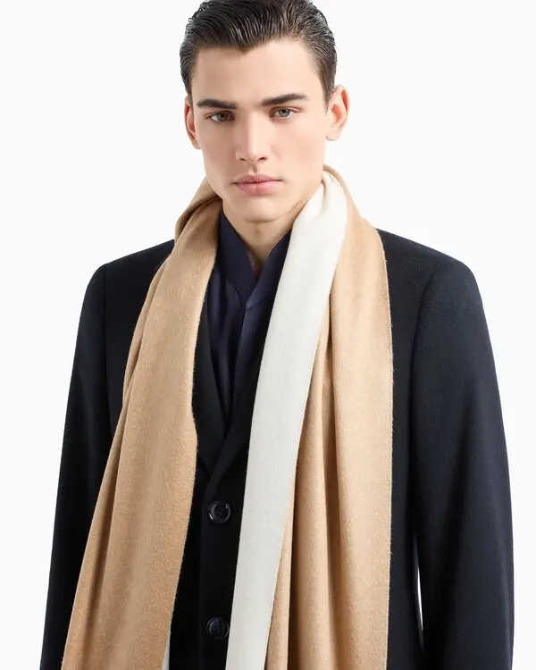 Giorgio Armani Two-tone Wool And Silk Scarf - Camel