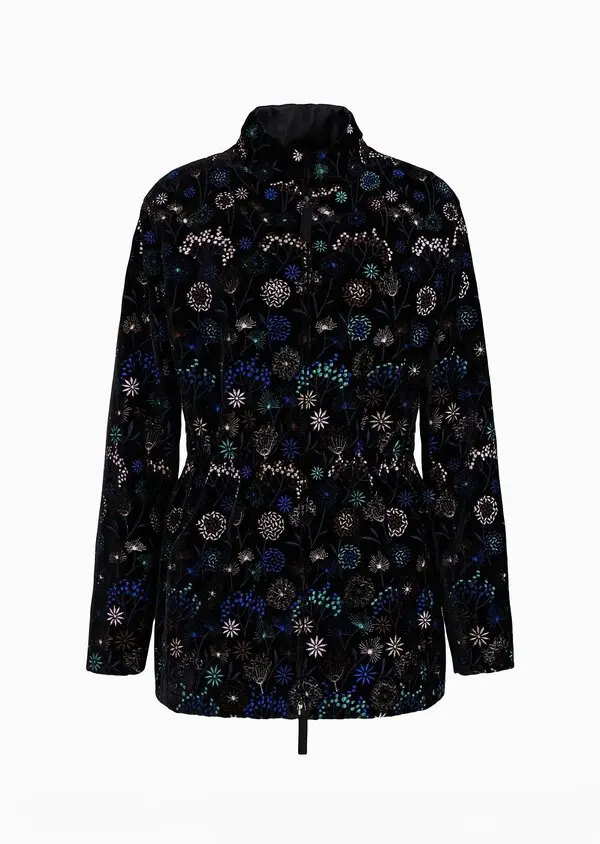 Giorgio Armani Velvet Zip-up Jacket With All-over Floral Embroidery