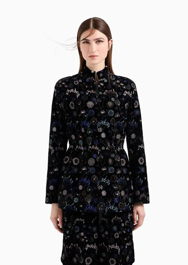 Giorgio Armani Velvet Zip-up Jacket With All-over Floral Embroidery