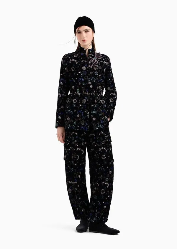 Giorgio Armani Velvet Zip-up Jacket With All-over Floral Embroidery