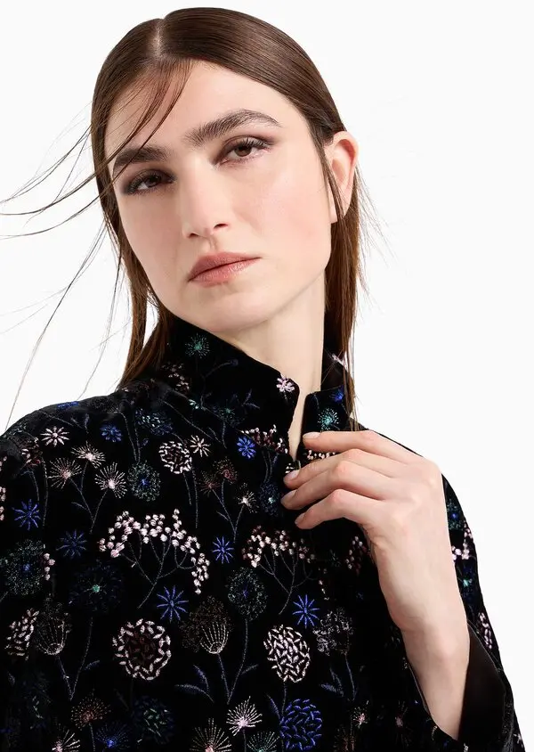 Giorgio Armani Velvet Zip-up Jacket With All-over Floral Embroidery