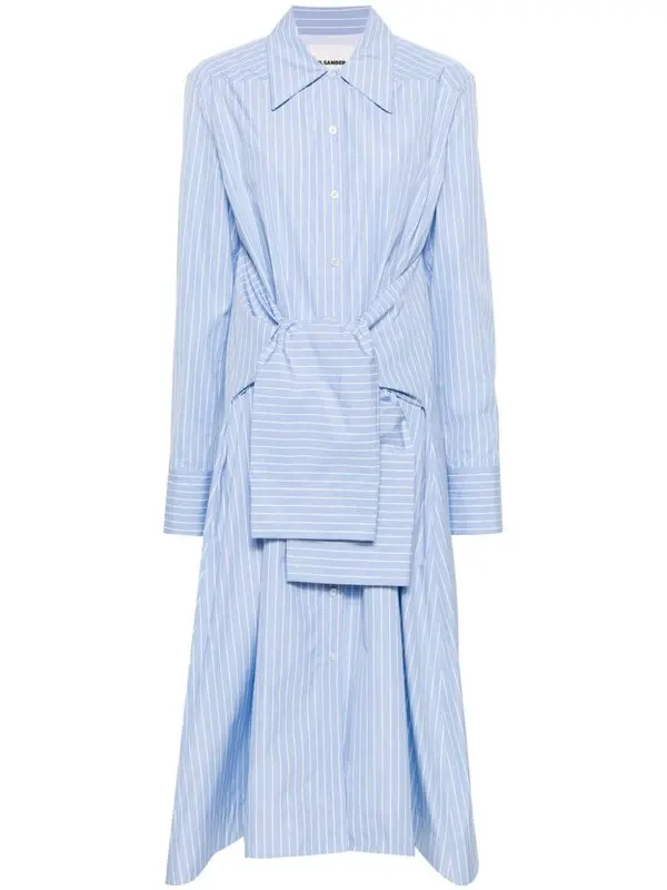 JIL SANDER Striped Cotton Midi Dress