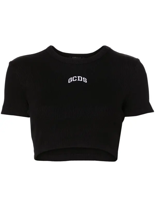 Gcds Logo Cropped T-shirt - Black