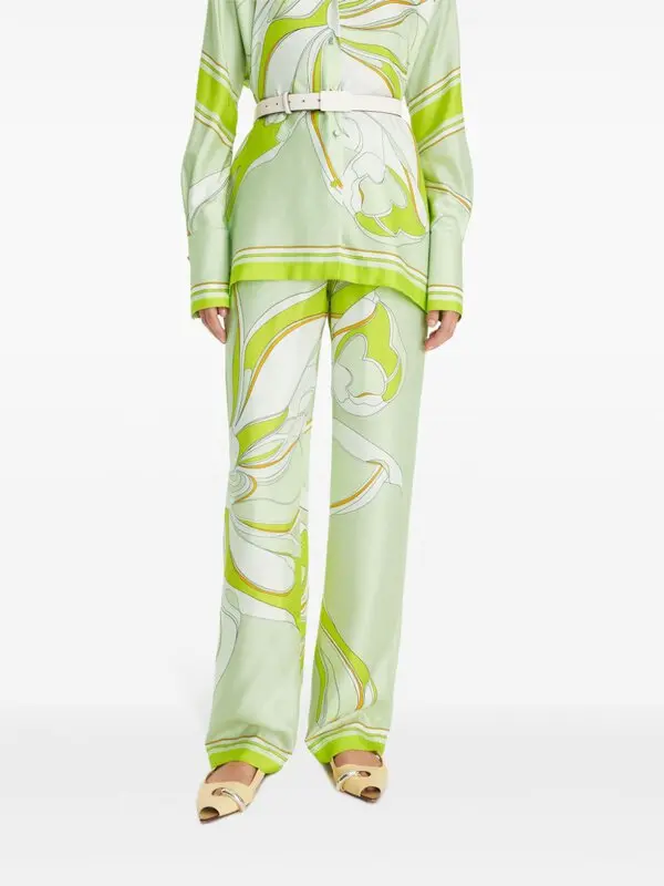 Tory Burch Printed Silk Pants - Green