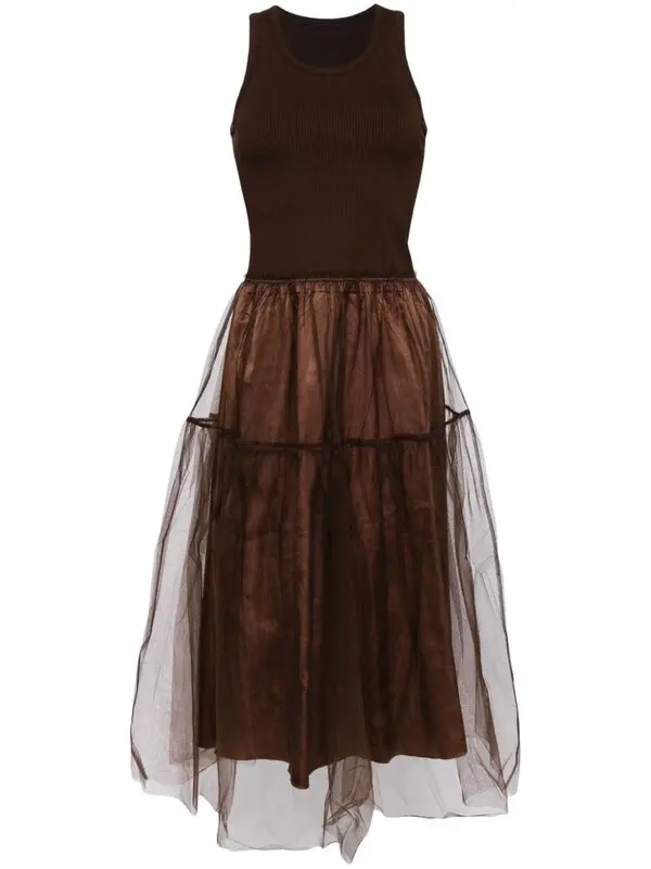 JNBY Tulle-inserts Midi Dress - Brown