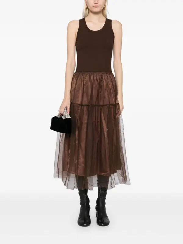 JNBY Tulle-inserts Midi Dress - Brown