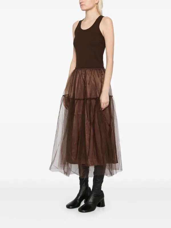 JNBY Tulle-inserts Midi Dress - Brown