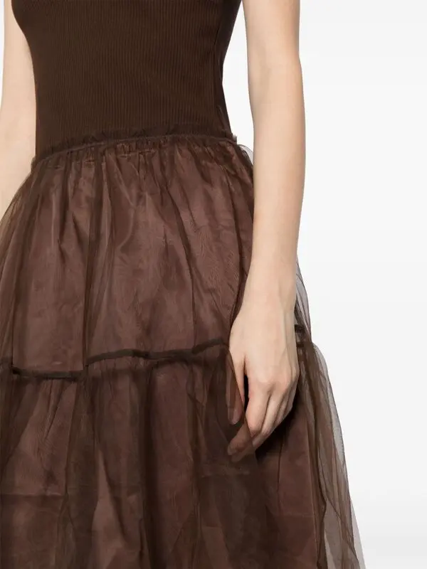 JNBY Tulle-inserts Midi Dress - Brown