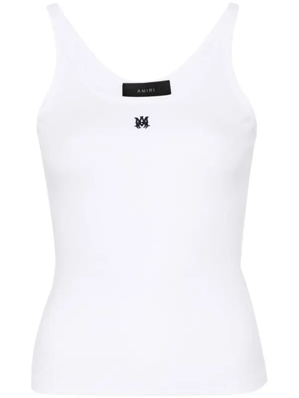 Amiri Ma Embroidered Ribbed Tank Top - White